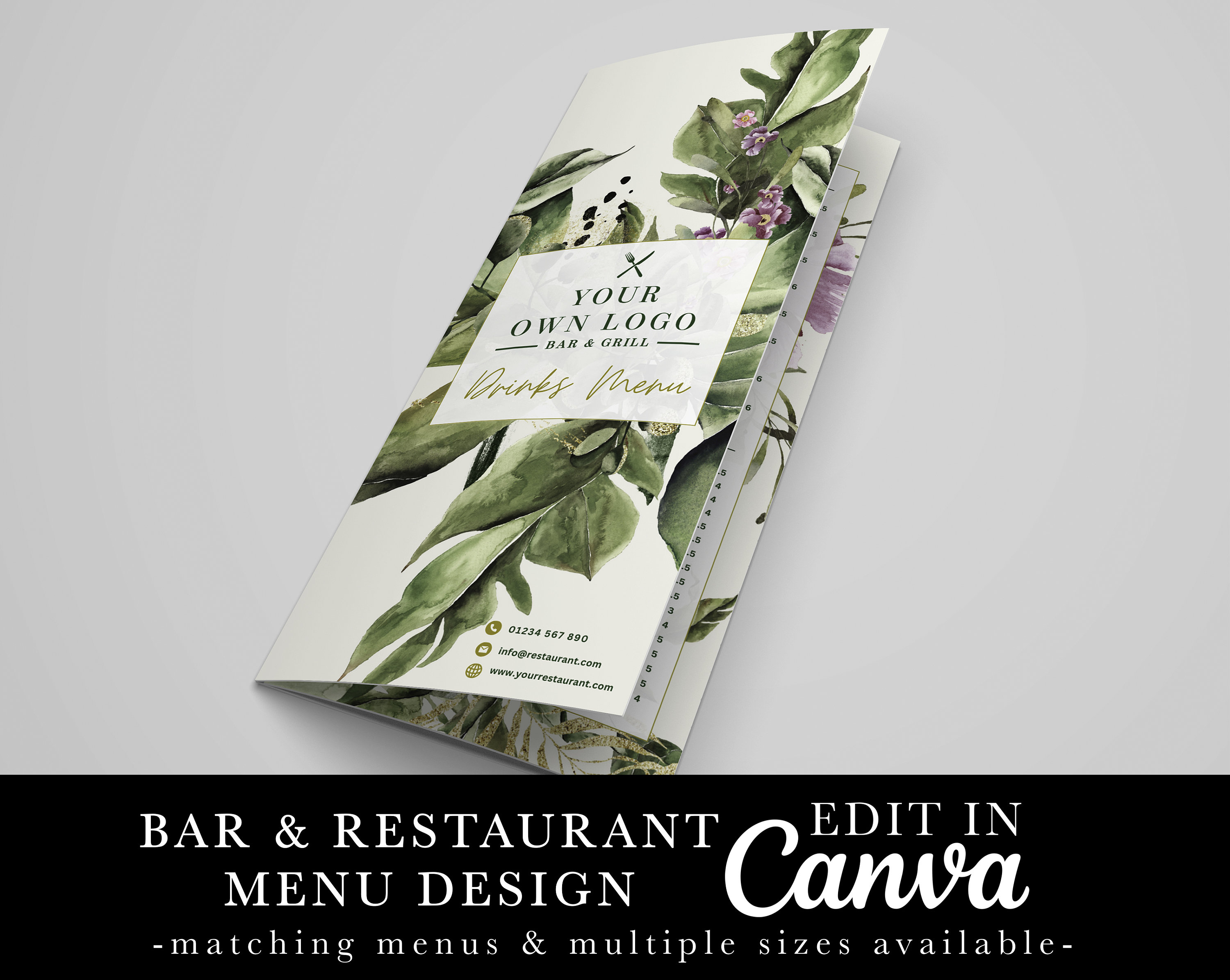 Restaurant Menu Design, Greenery Menu, Foliage, Floral Restaurant Menu ...