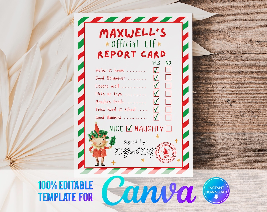 Canva Editable Elf Report Card, Official Elf Report, Christmas Elf ...