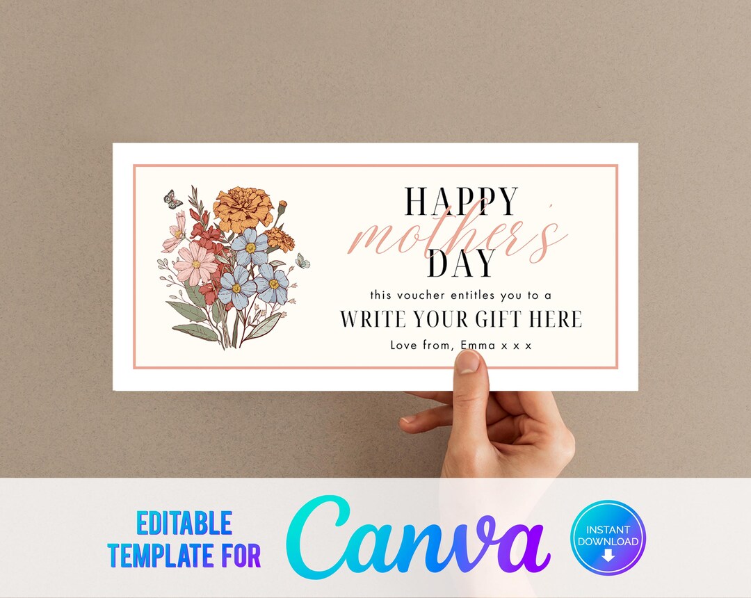 Canva Editable Mother's Day Voucher, Print at Home Ticket, Digital Gift ...