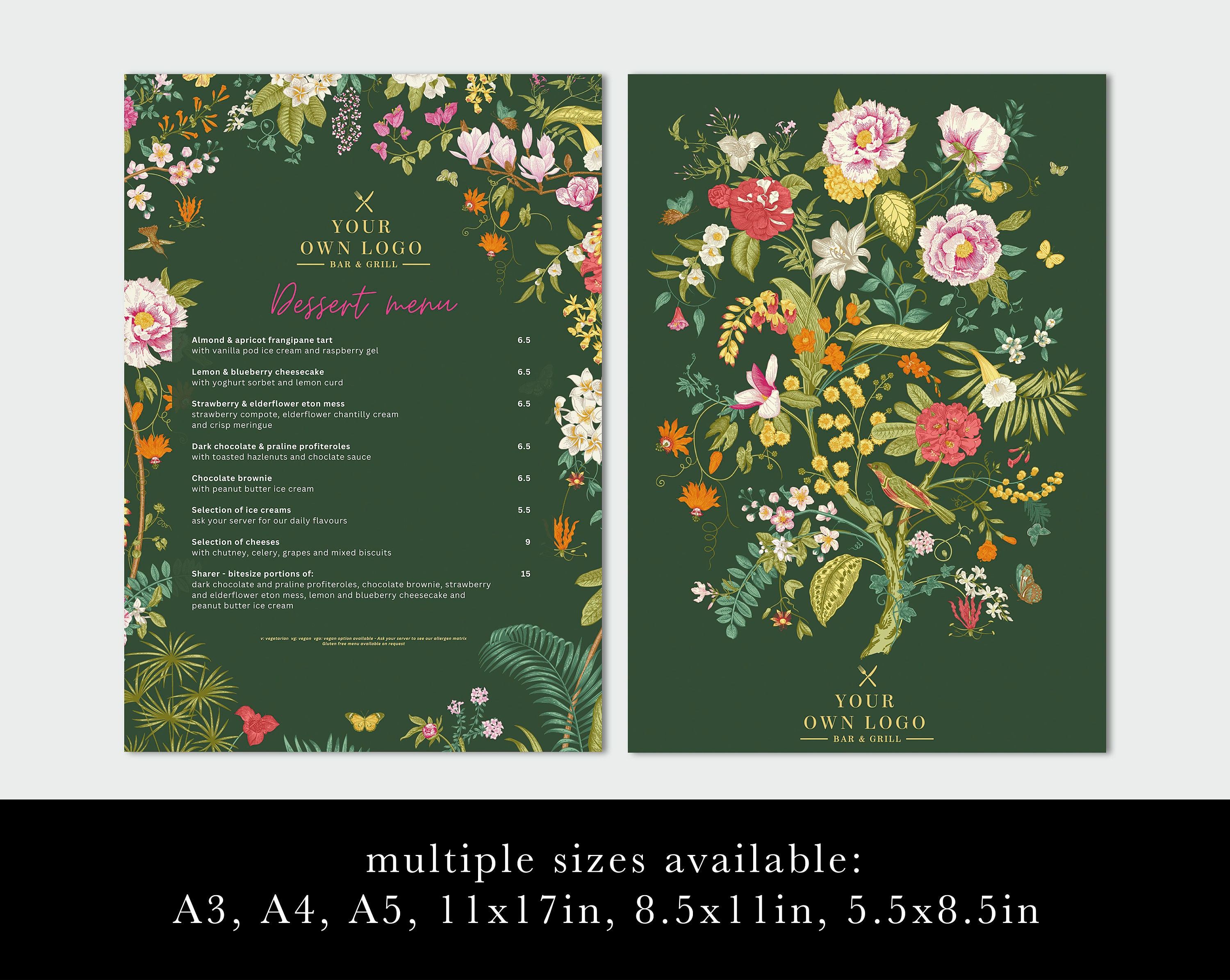 Restaurant Menu Design, Greenery Menu, Foliage, Floral Restaurant Menu ...