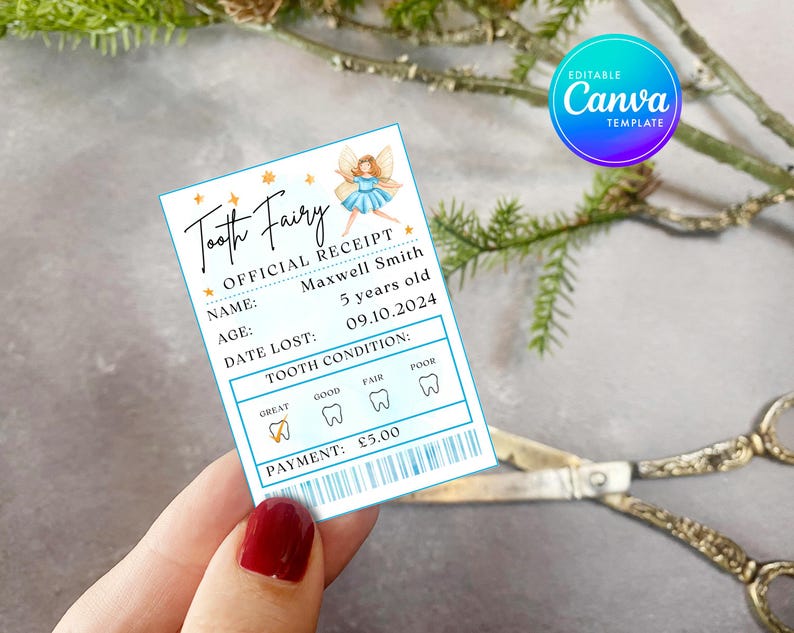 Printable Mini Tooth Fairy Set Blue With Envelope, Receipt and Fairy ...