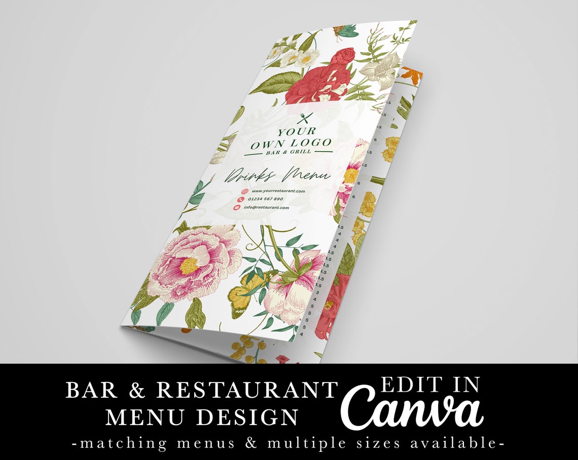Restaurant Menu Design, Colourful Flowers Menu, Foliage, Floral Menu ...
