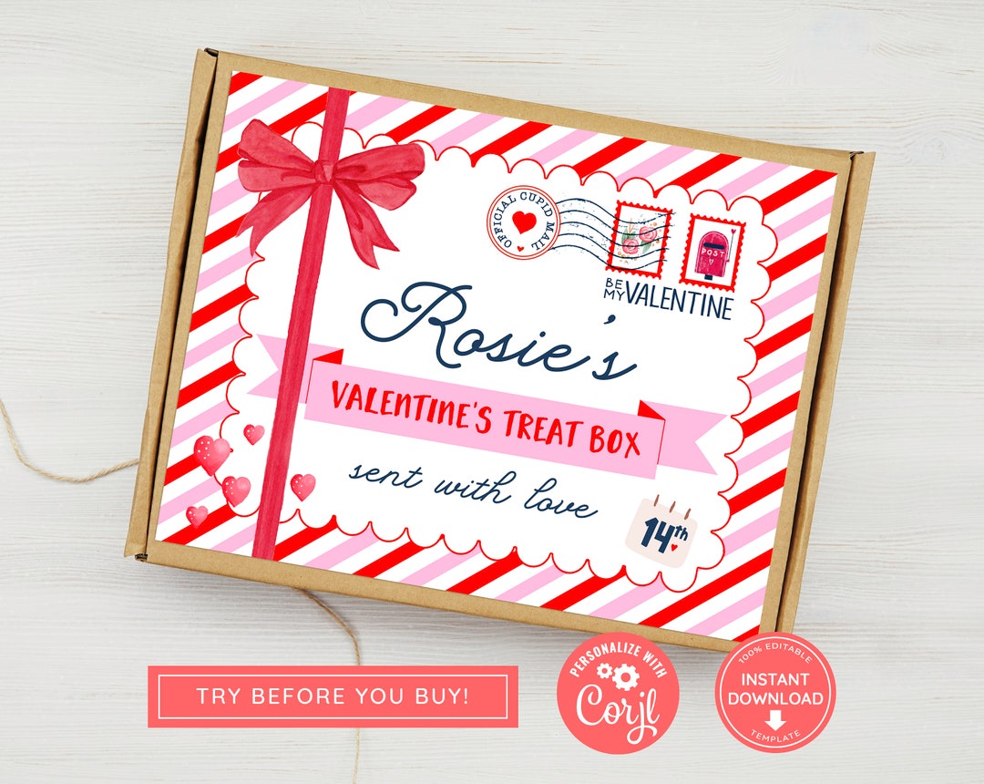 Editable Valentines Box Label, Valentines Treat Box, Childrens ...