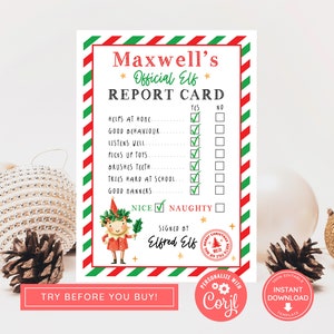 Editable Elf Report Card, Official Elf Report, Christmas Elf, Printable ...