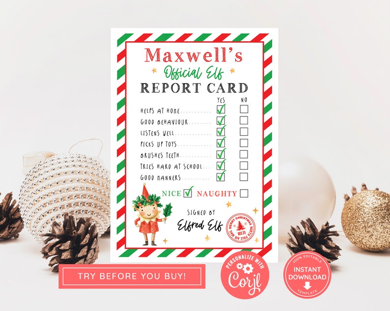 Editable Elf Report Card Official Elf Report Christmas Elf - Etsy