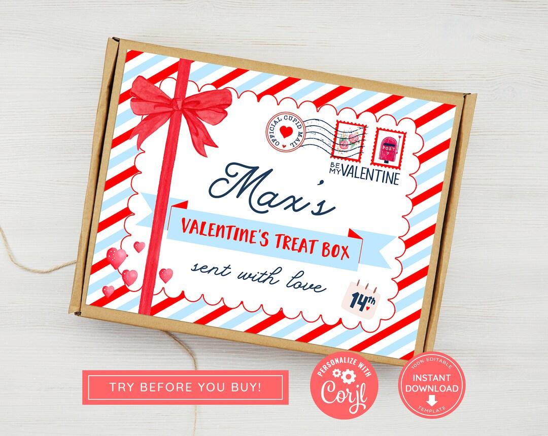 Editable Valentines Box Label, Valentines Treat Box, Childrens ...