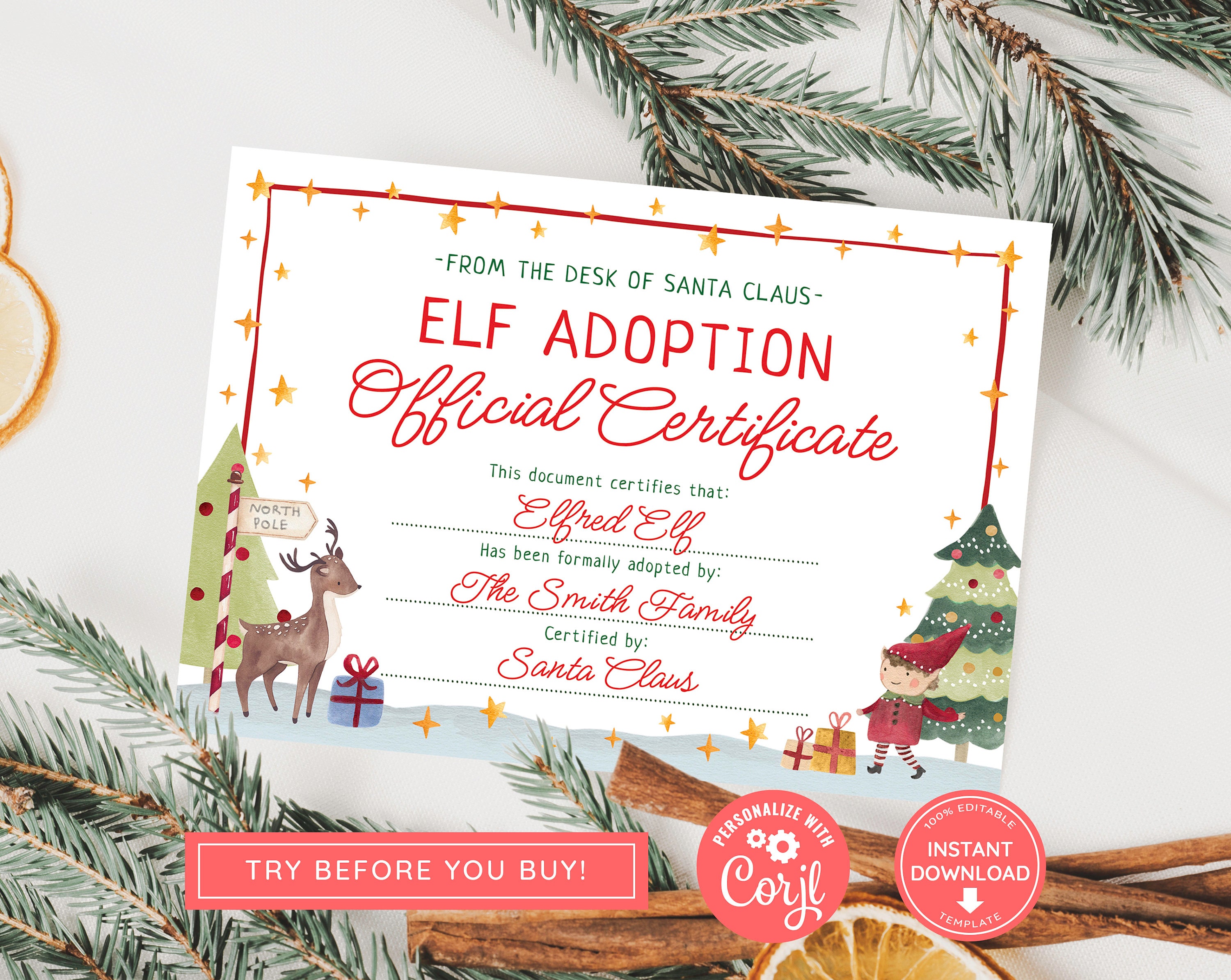 Elf Adoption Certificate, Christmas Elf, Adopt an Elf, Official ...