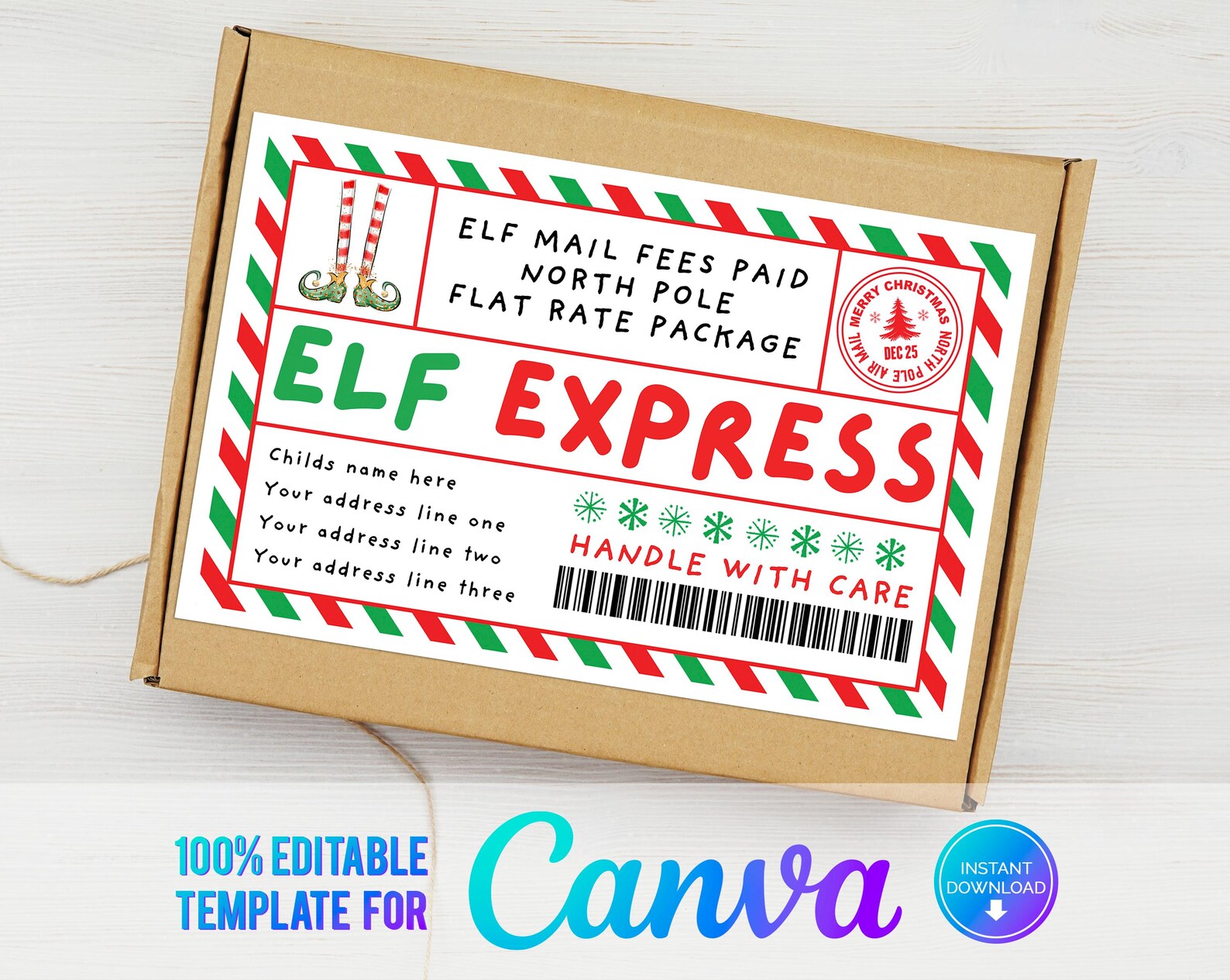 Canva Editable Elf Express Label, Elf Mail, North Pole Delivery ...