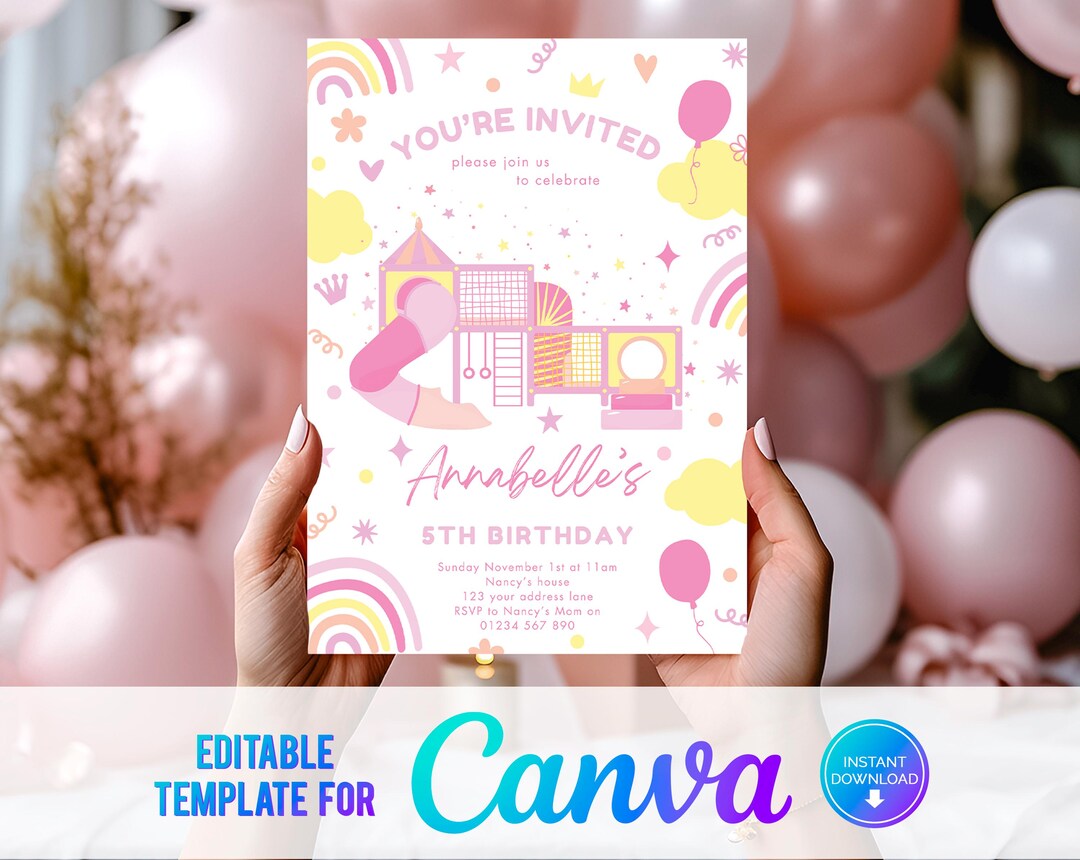 Soft Play Birthday Party Invitation, Pink Birthday Girl Invite, Indoor ...