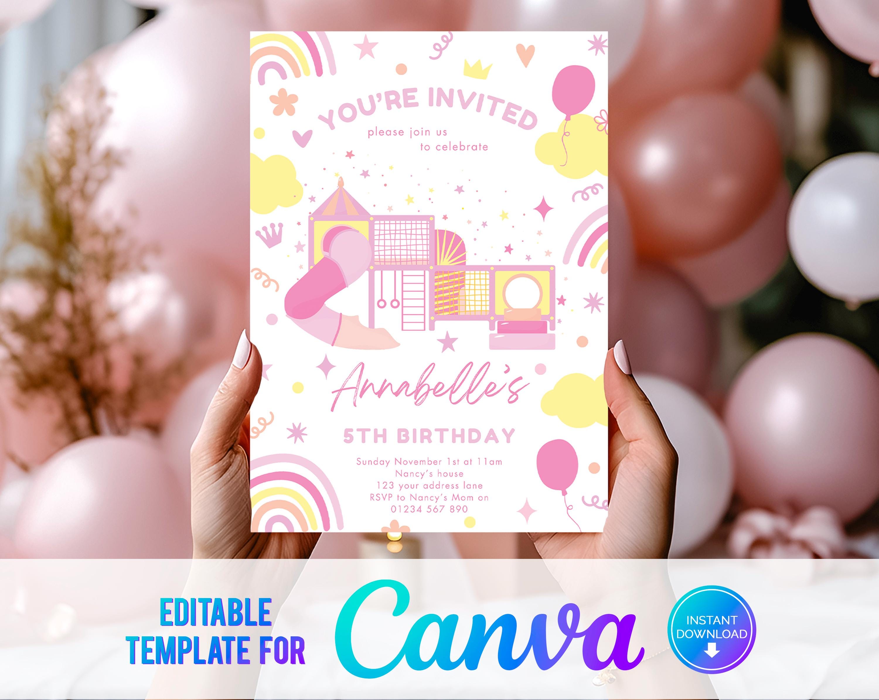 Soft Play Birthday Party Invitation, Pink Birthday Girl Invite, Indoor ...