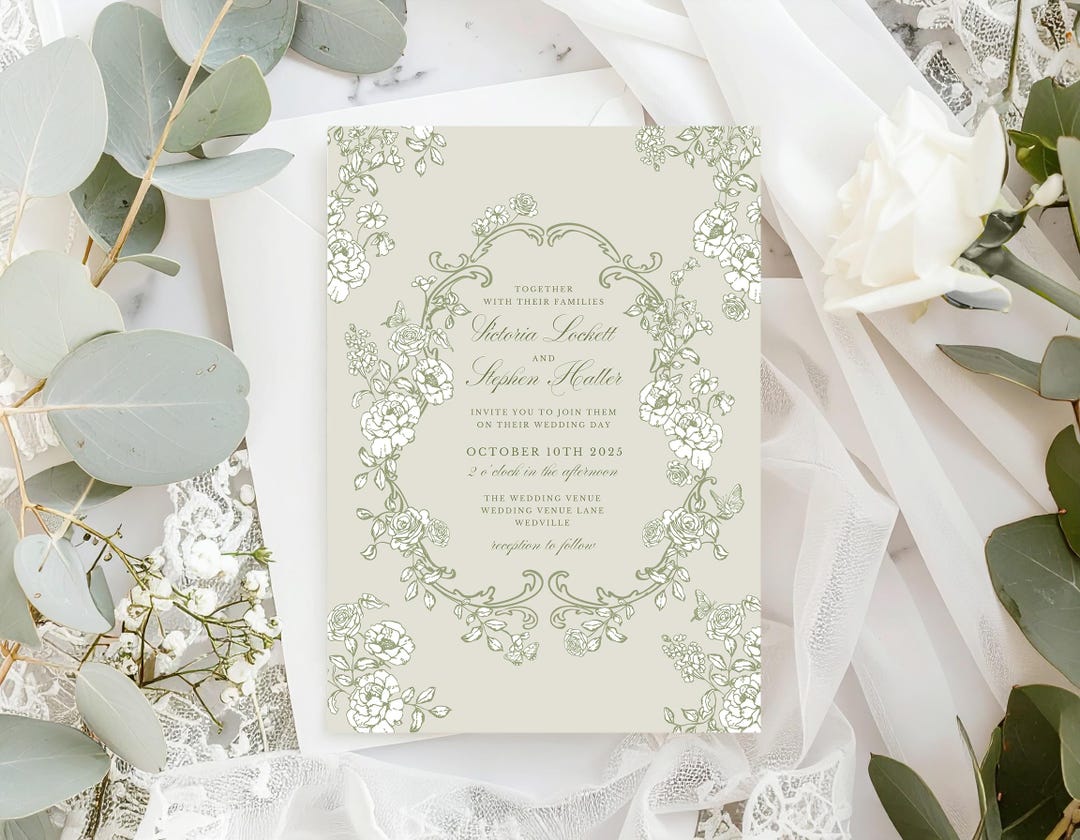 Canva Sage Green Wedding Invitation, Floral Wedding Invite, Green and ...