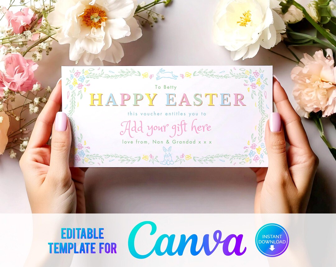 Canva Easter Gift Voucher, Pastel Easter Gift Card, Gift Certificate ...
