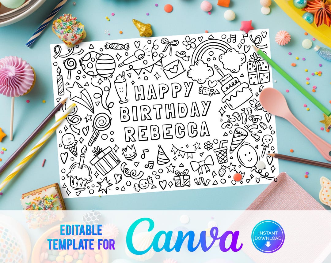 Canva Editable Birthday Colouring Page, Colouring Placemat ...