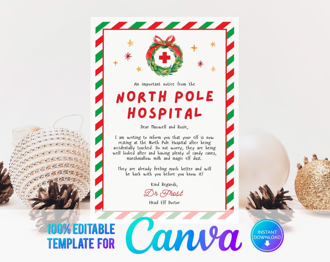 Canva Elf Hospital Note, Editable Elf, Christmas Elf I'm Sick, Doctors ...