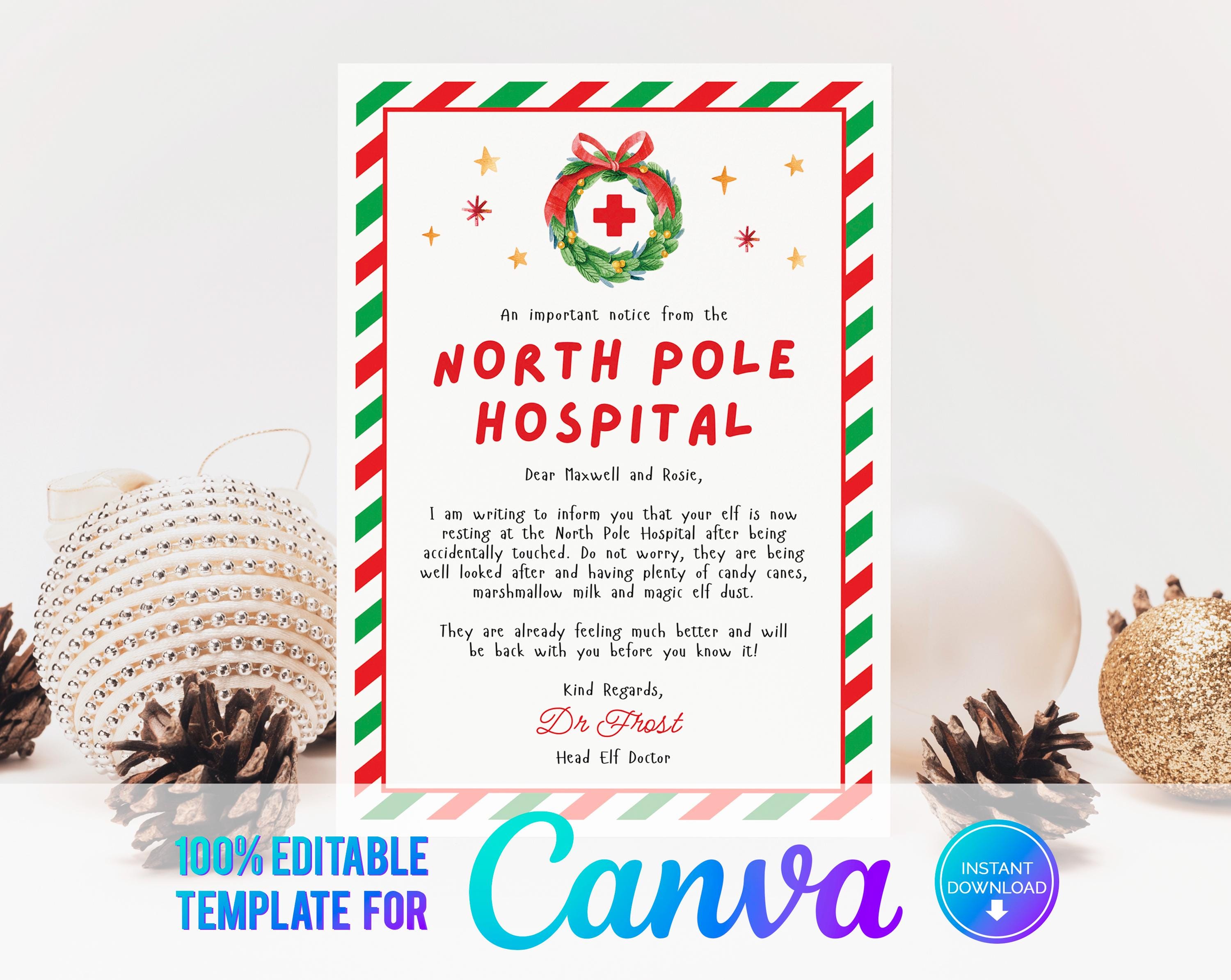 Canva Elf Hospital Note, Editable Elf, Christmas Elf I'm Sick, Doctors ...
