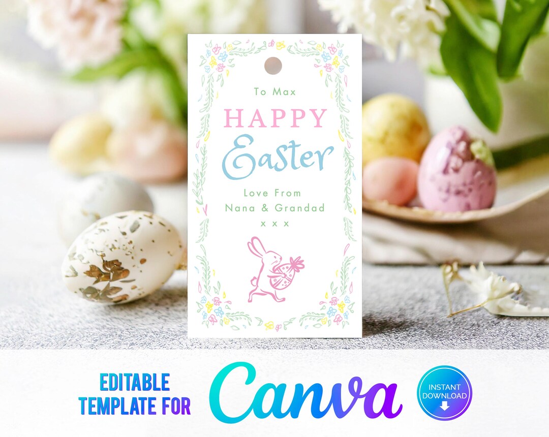 Canva Editable Easter Gift Tag, Personalised Tag for Easter Gifts ...