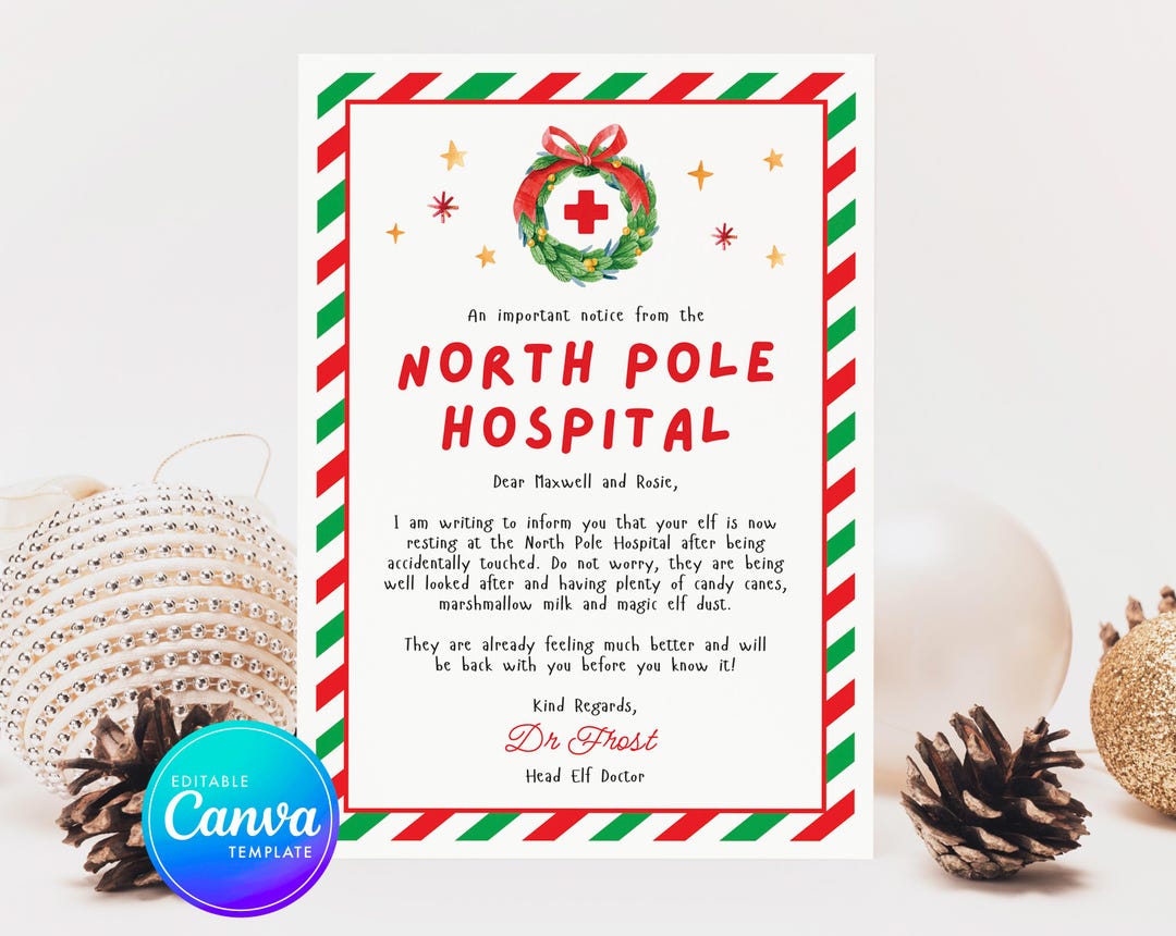 Elf Hospital Note, Editable Elf, Christmas Elf I'm Sick, Doctors Note ...