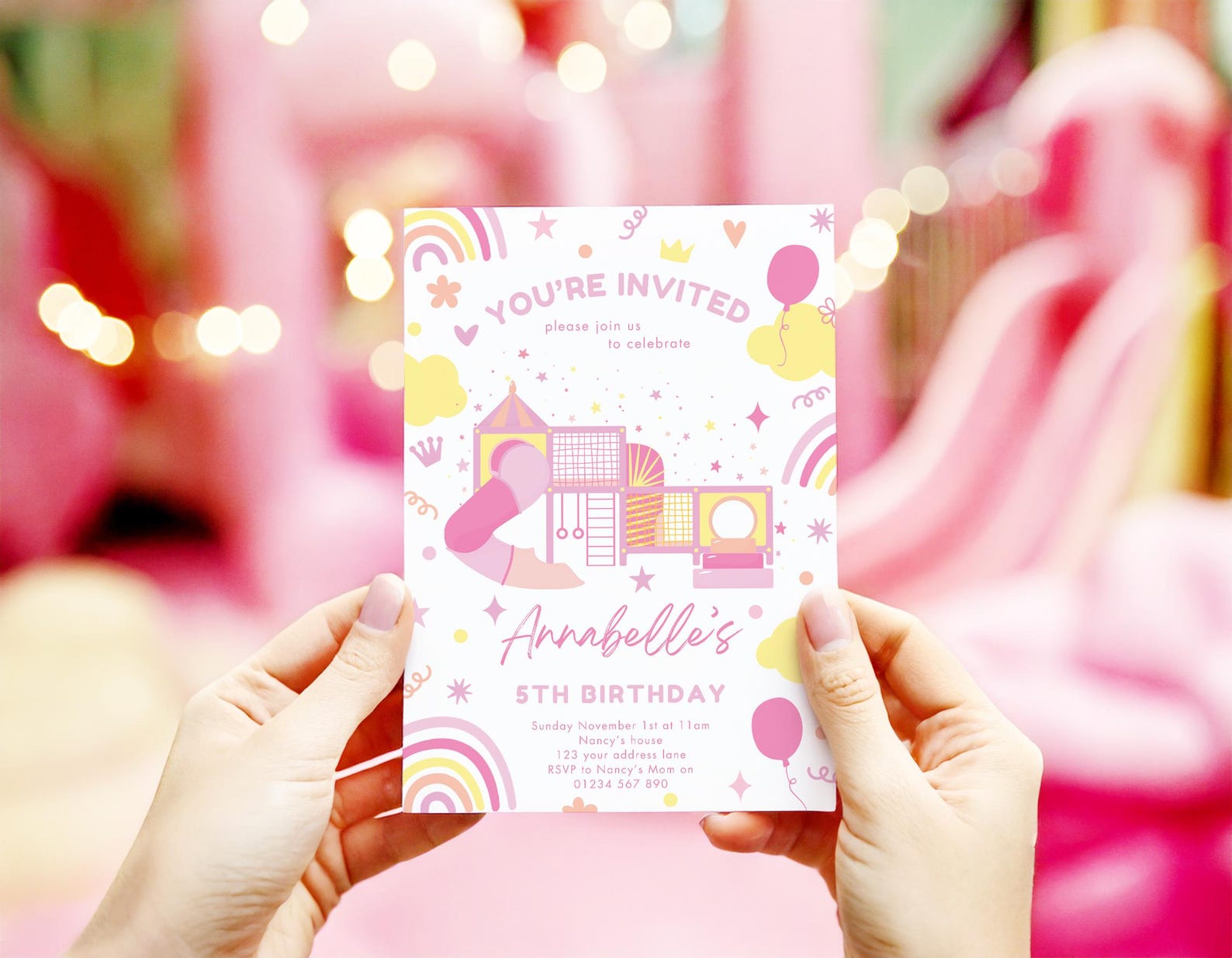 Soft Play Birthday Party Invitation, Pink Birthday Girl Invite, Indoor ...
