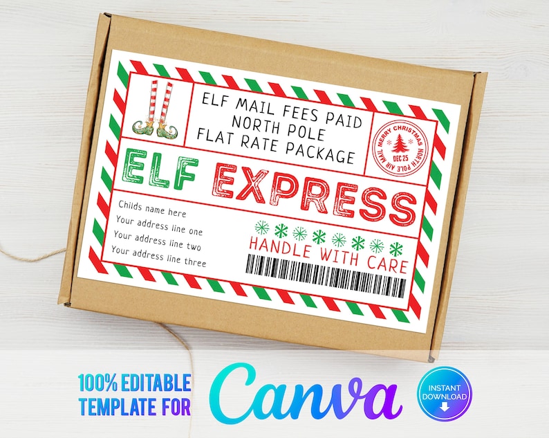 Canva Editable Elf Express Label, Elf Mail, North Pole Delivery ...