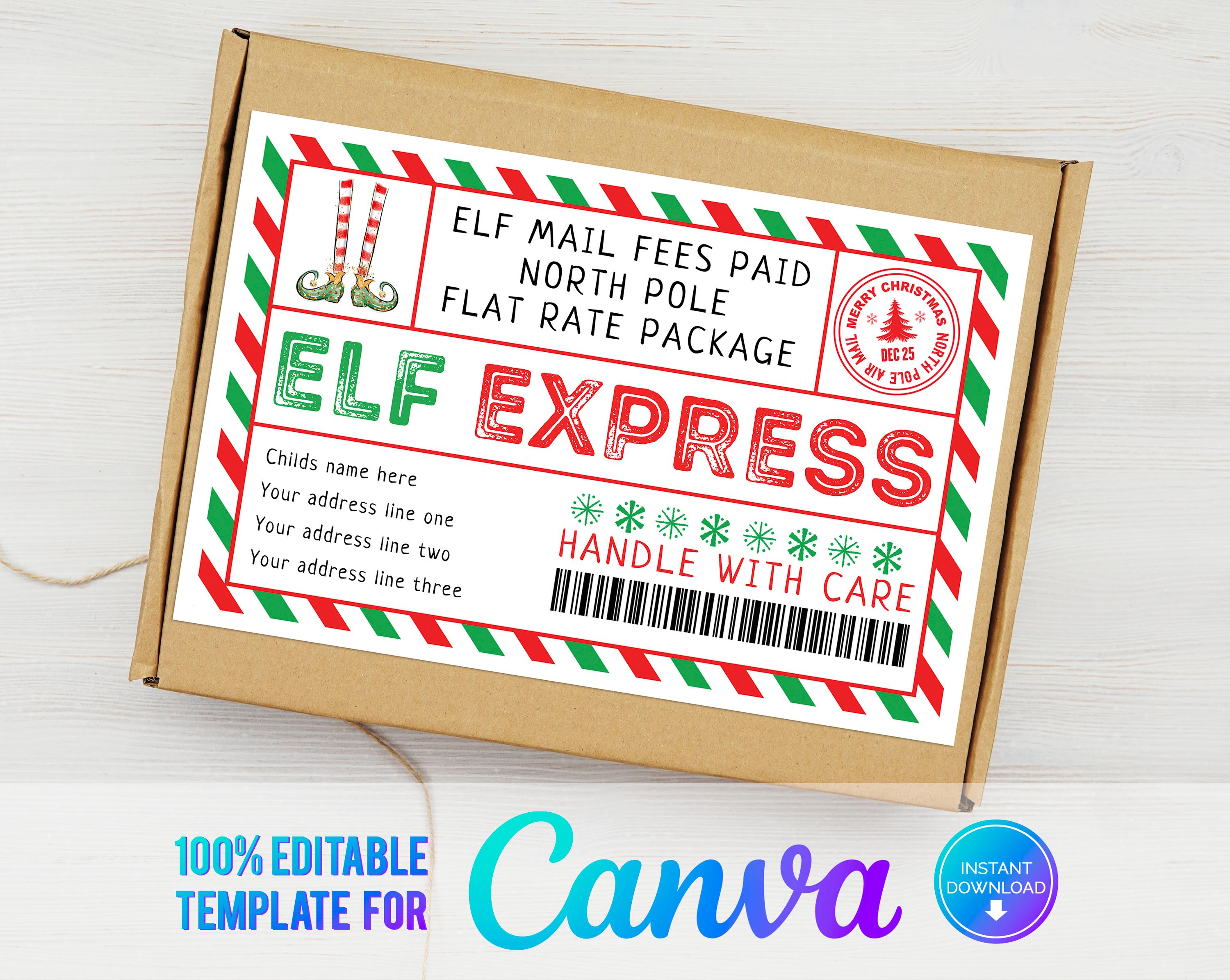 Canva Editable Elf Express Label, Elf Mail, North Pole Delivery ...