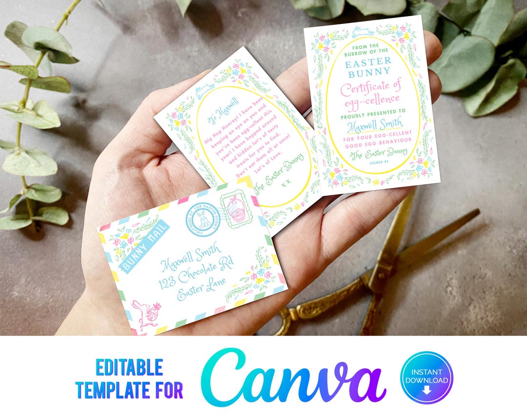 Canva Editable Mini Easter Bunny Letter, Easter Bunny Certificate ...