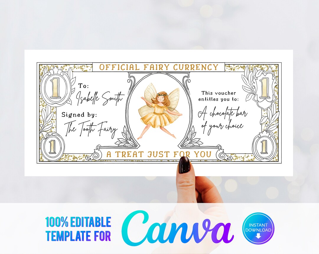 Canva Tooth Fairy Printable Voucher, Tooth Fairy Currency, Money From ...