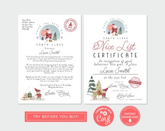 Instant Download Editable Santa Letter and Nice List Certificate ...