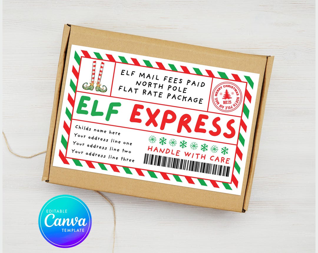 Editable Elf Express Label, Elf Mail, North Pole Delivery Template, Elf ...