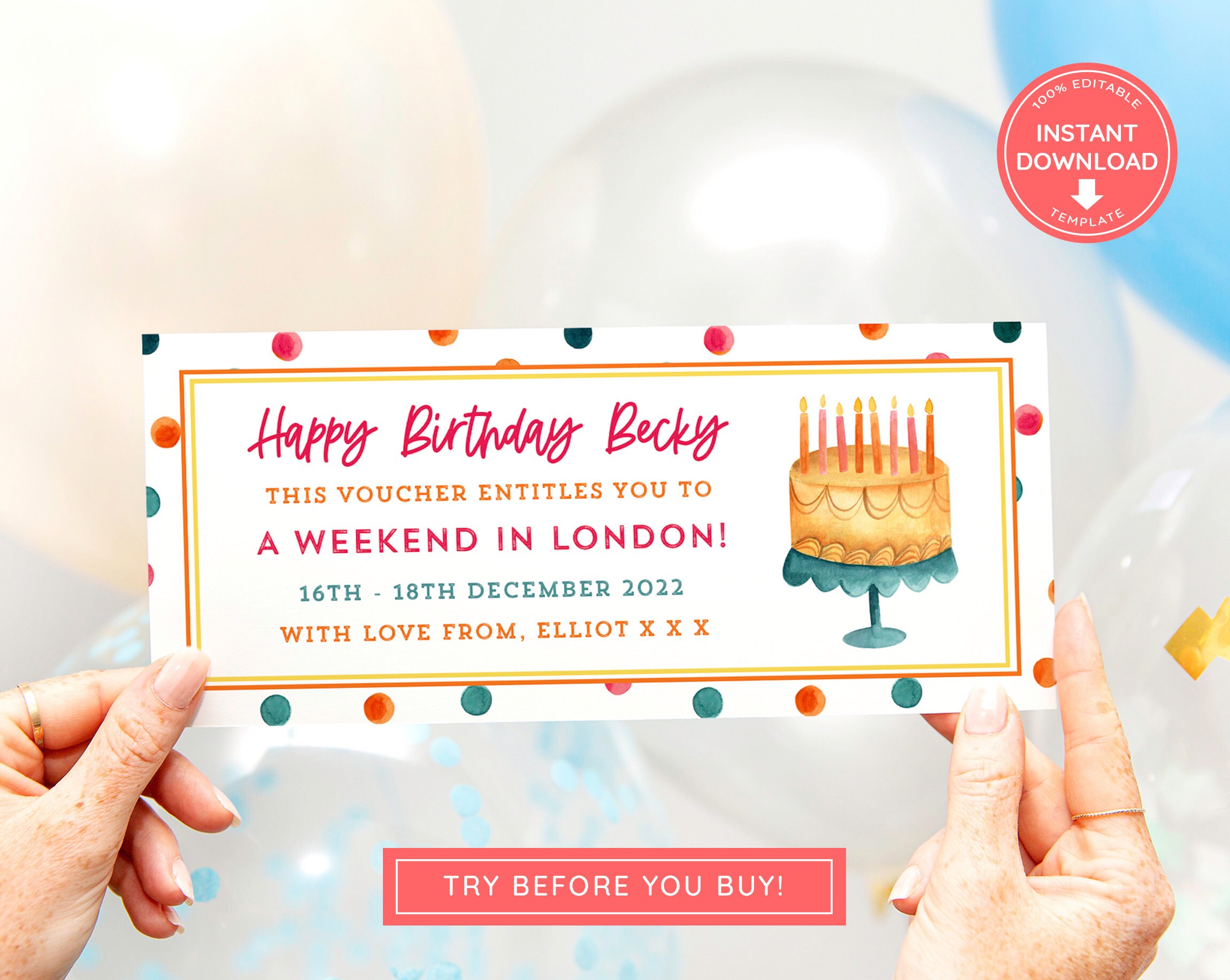 Editable Birthday Voucher Ticket Print at Home Birthday - Etsy