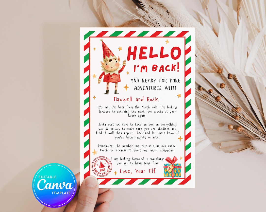 Editable Elf Hello I'm Back Letter, Hello From Your Elf, Christmas Elf ...