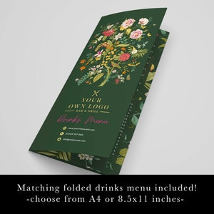 Restaurant Menu Design, Greenery Menu, Foliage, Floral Restaurant Menu ...