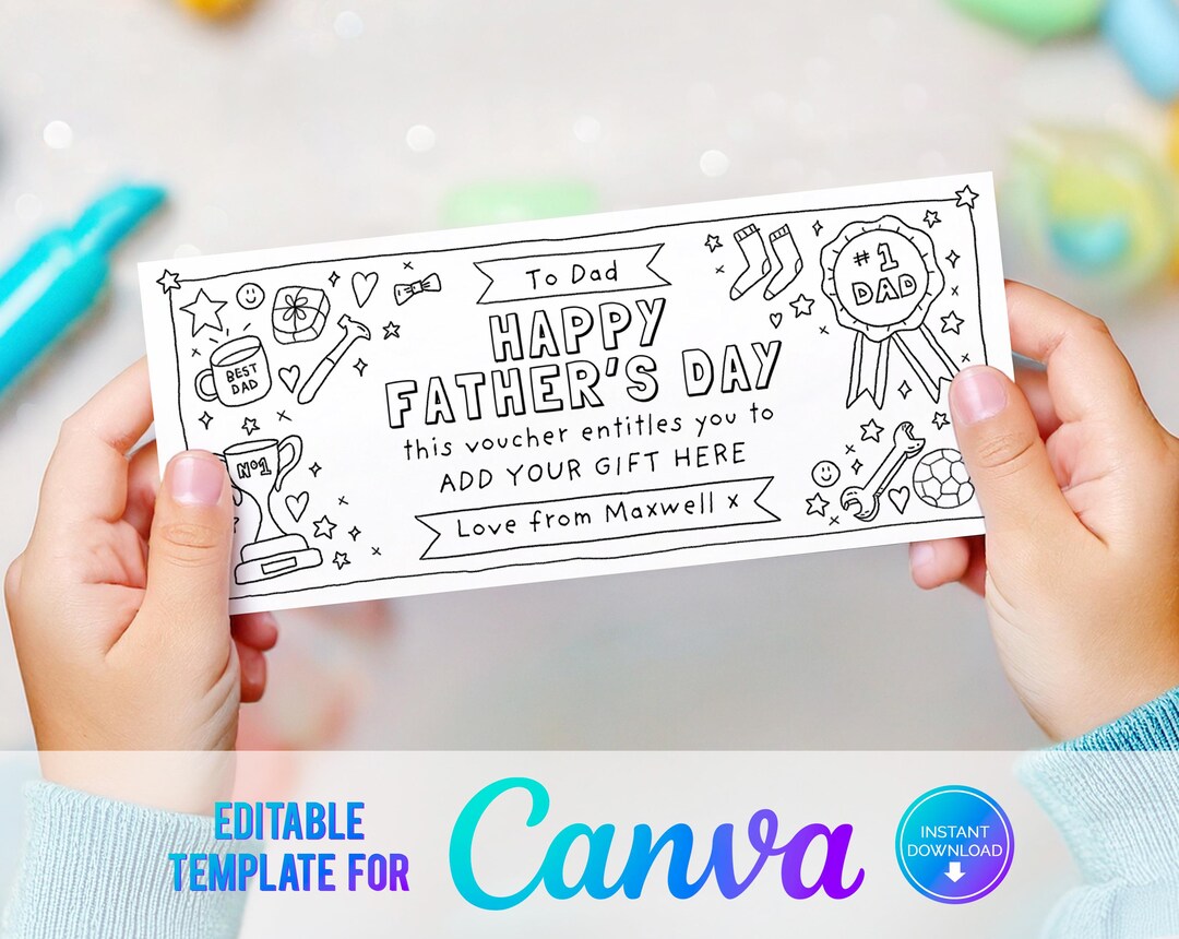 Canva Editable Father's Day Voucher, Print at Home Ticket, Digital Gift ...