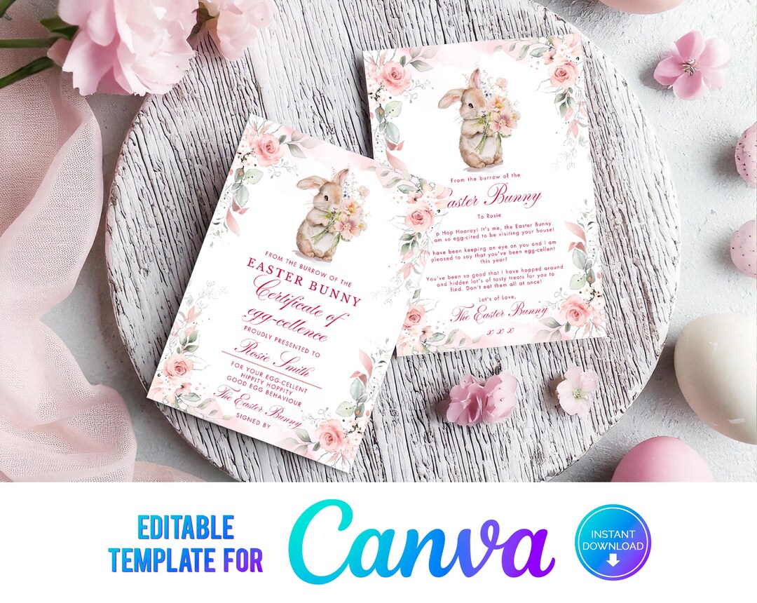 Canva Editable Easter Bunny Letter, Easter Bunny Certificate ...