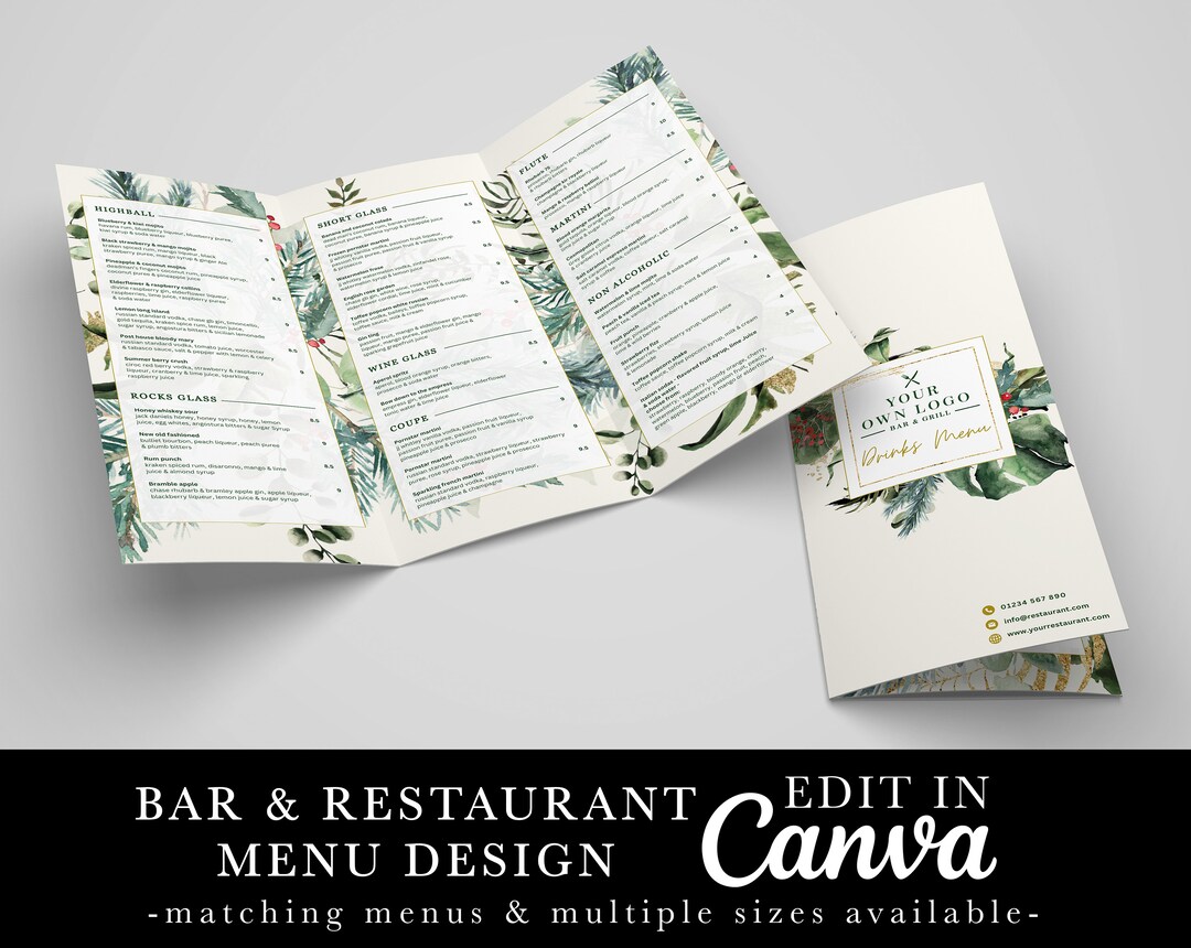 Restaurant Christmas Menu Design, Winter Greenery Menu, Foliage ...