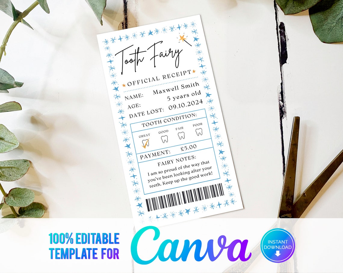 Canva, Print at Home Tooth Fairy Receipt, Editable Tooth Fairy Letter ...