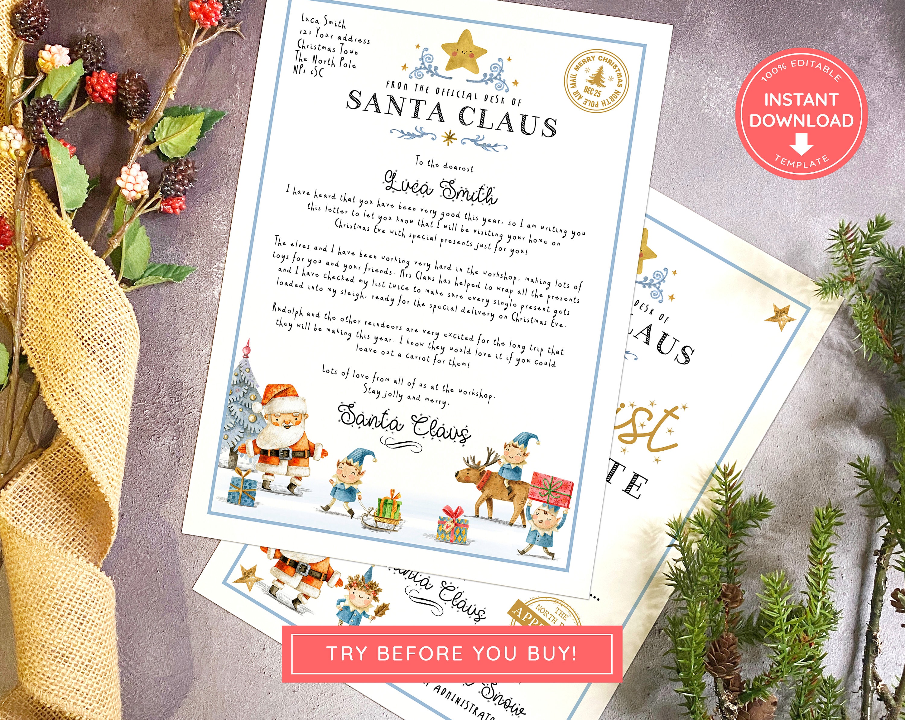 Instant Download Editable Santa Letter and Nice List - Etsy