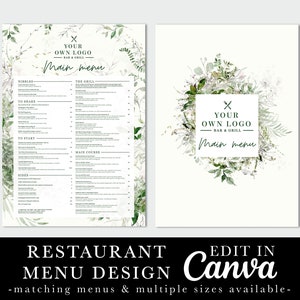 Restaurant Menu Design, Greenery Menu, Foliage, Floral Restaurant Menu ...
