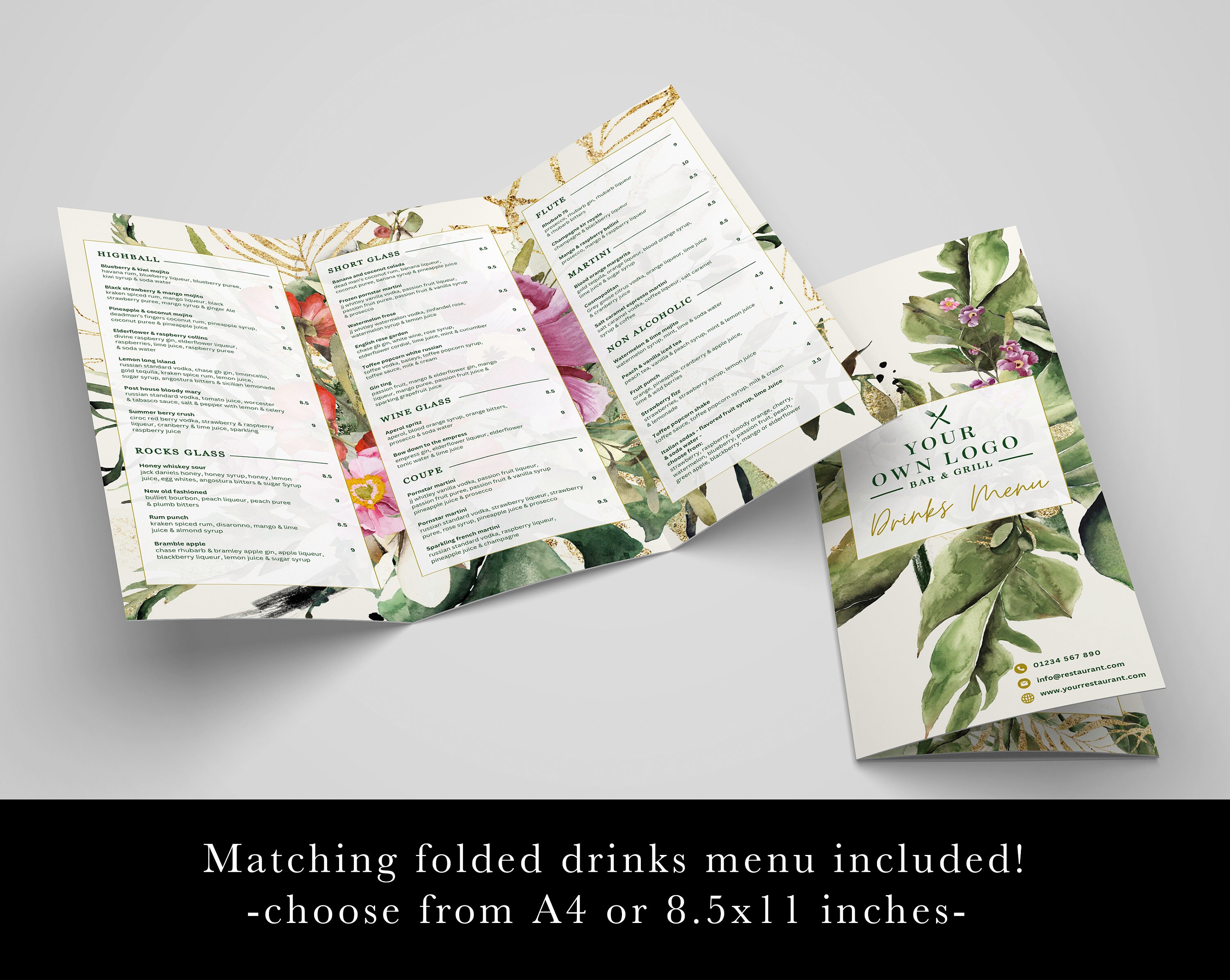 Restaurant Menu Design, Greenery Menu, Foliage, Floral Restaurant Menu ...