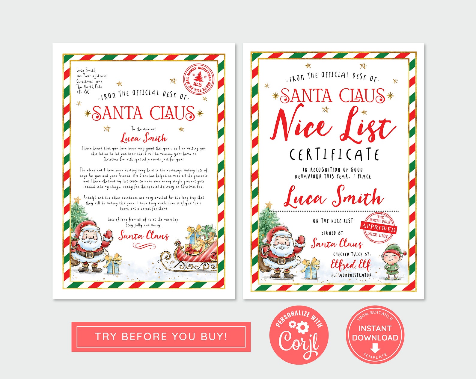 Instant Download Editable Santa Letter and Nice List - Etsy