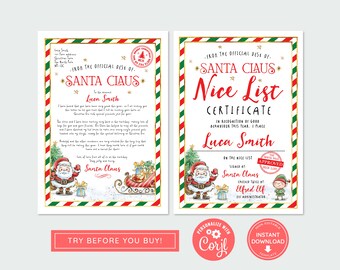 Instant Download Editable Santa Letter and Nice List Certificate ...