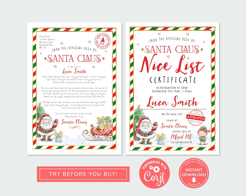 Instant Download Editable Santa Letter and Nice List - Etsy