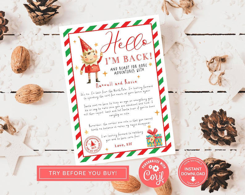 Editable Elf Hello I'm Back Letter Hello From Your Elf - Etsy