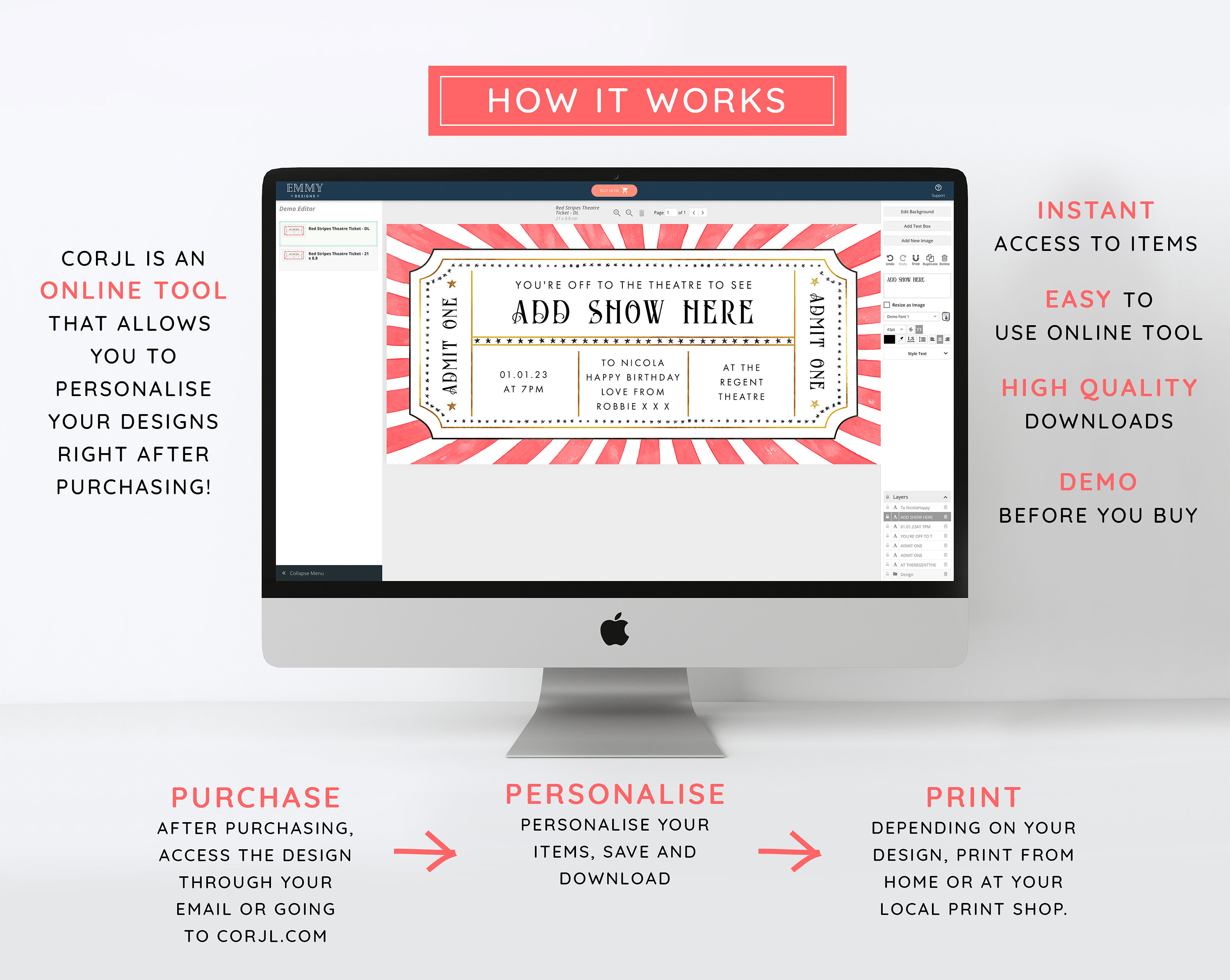 Editable Theatre Ticket, Print at Home Birthday Voucher, Digital Gift ...