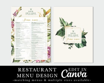 Restaurant Menu Design, Greenery Menu, Foliage, Floral Restaurant Menu ...