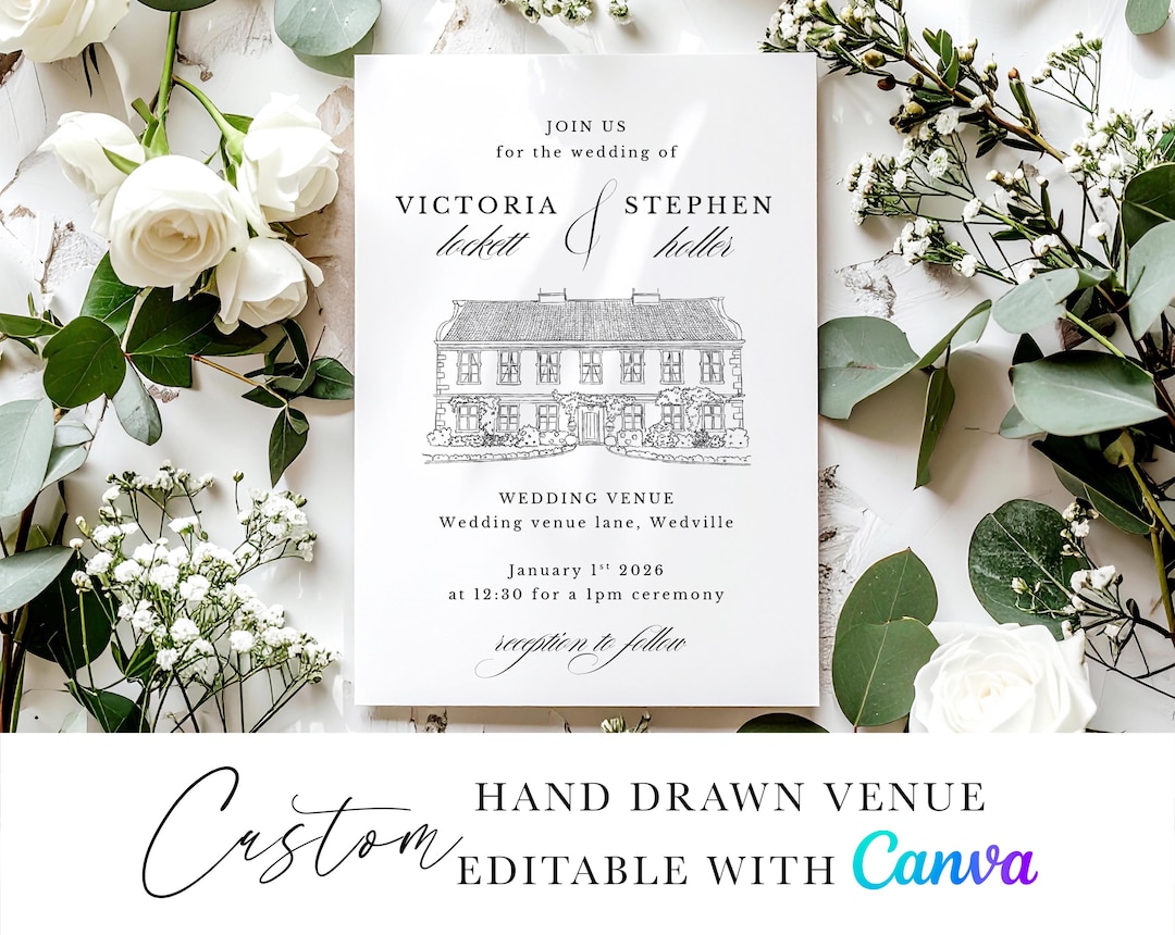 Wedding Venue Hand Drawn Sketch, Venue Wedding Invite, Venue ...