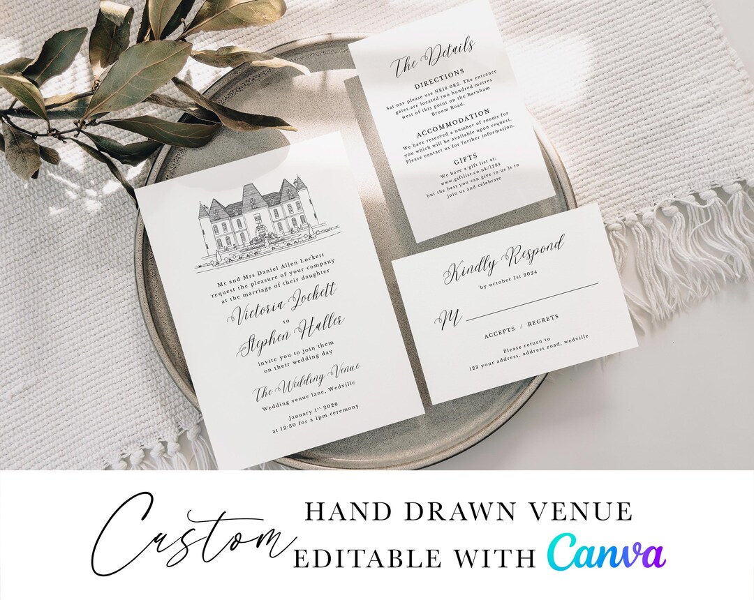 Wedding Venue Hand Drawn Sketch, Venue Wedding Invite, Venue ...