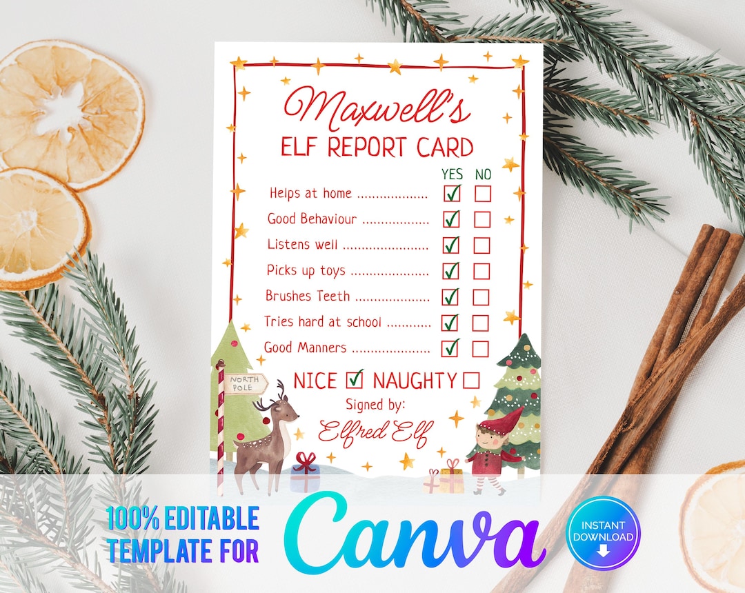 Canva Editable Elf Report Card, Official Elf Report, Christmas Elf ...