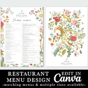Restaurant Menu Design, Colourful Flowers Menu, Foliage, Floral Menu ...