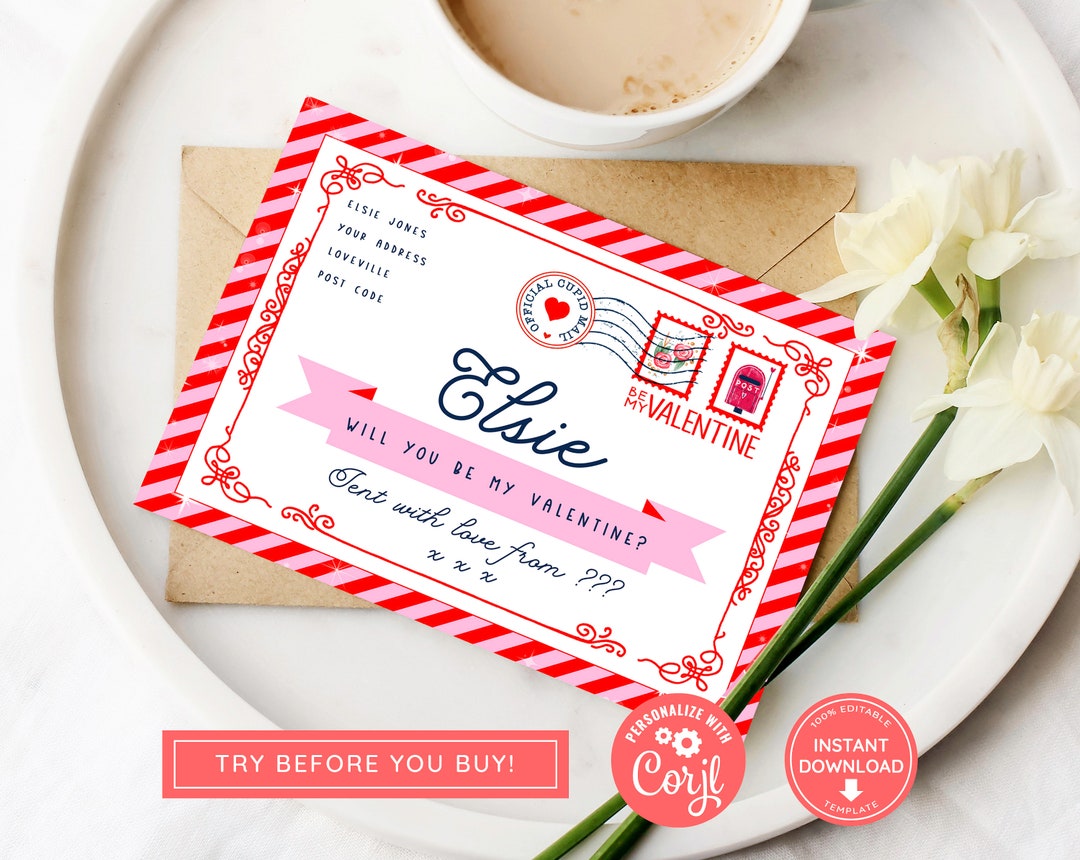 Editable Valentines Day Postcard, Valentines Day Print at Home, Gift ...