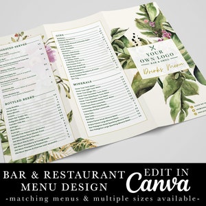 Restaurant Menu Design, Greenery Menu, Foliage, Floral Restaurant Menu ...